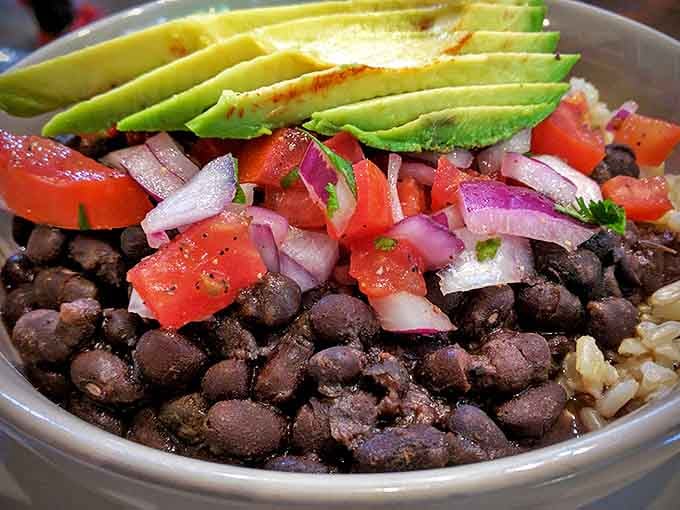 A black bean bowl that proves vegetarian food can be both photogenic and satisfying &ndash; no rabbit food disappointment here.