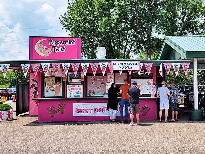 The line forms early at this beloved pink landmark, where waiting becomes part of the experience and anticipation enhances every bite.