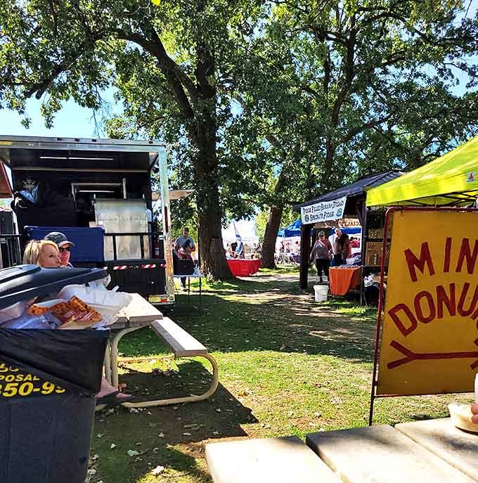 Mini donuts and comfort food beckon from colorful stands, because treasure hunting builds an appetite that only fair food can properly satisfy.