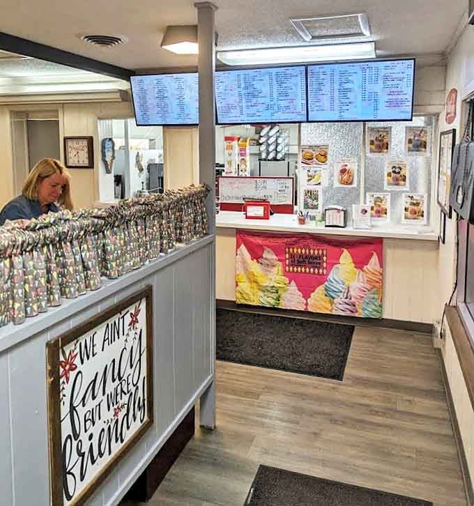 The ordering counter gleams with possibility, where friendly staff help navigate an impressively extensive menu of frozen delights.