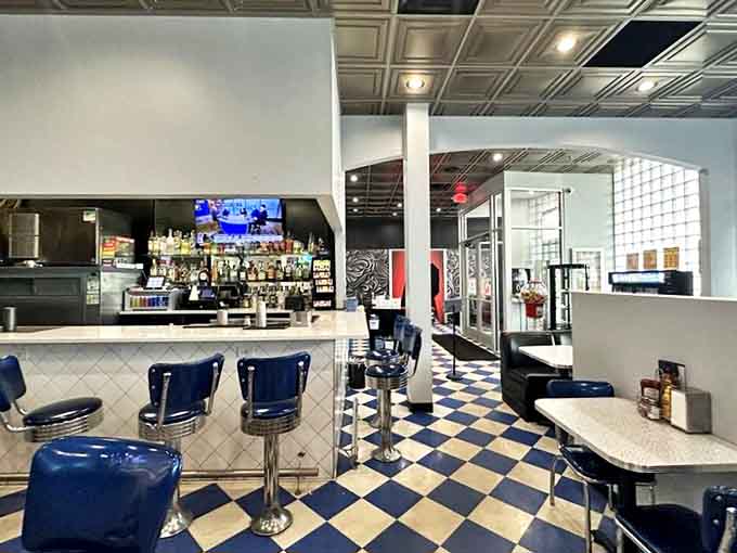 The bright, airy interior features that classic checkerboard floor &ndash; the international symbol for "good food served here."