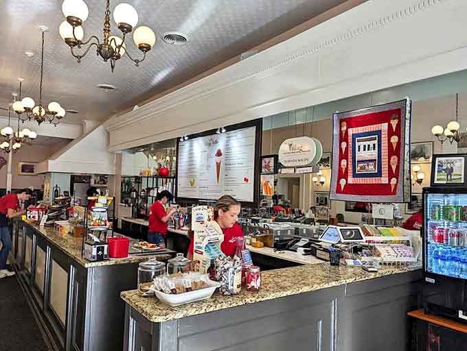 The staff in their crisp red shirts orchestrate sweet symphonies behind the counter, turning simple ingredients into edible masterpieces.