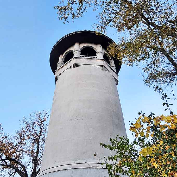 Looking up at architectural greatness &ndash; the tower's elegant proportions create a sense of wonder from this dramatic angle.