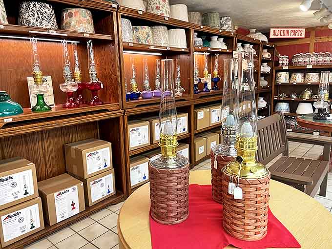 Oil lamps await their moment to shine, ready to cast a warm glow when electricity fails or when ambiance calls for something more romantic than LEDs.