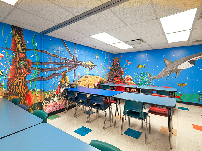 Underwater adventure awaits in the themed party rooms, where colorful marine murals transform birthday celebrations into oceanic explorations.