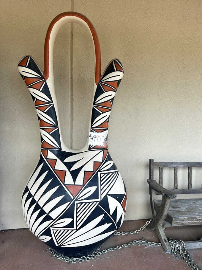 This striking pottery piece exemplifies the authentic artistry found throughout the store &ndash; not mass-produced souvenirs but genuine cultural expressions.