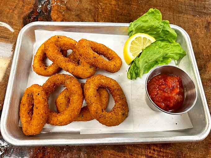 Calamari rings with the ideal crisp-to-tender ratio. Who says seafood can't be breakfast? Rules were made to be deliciously broken.