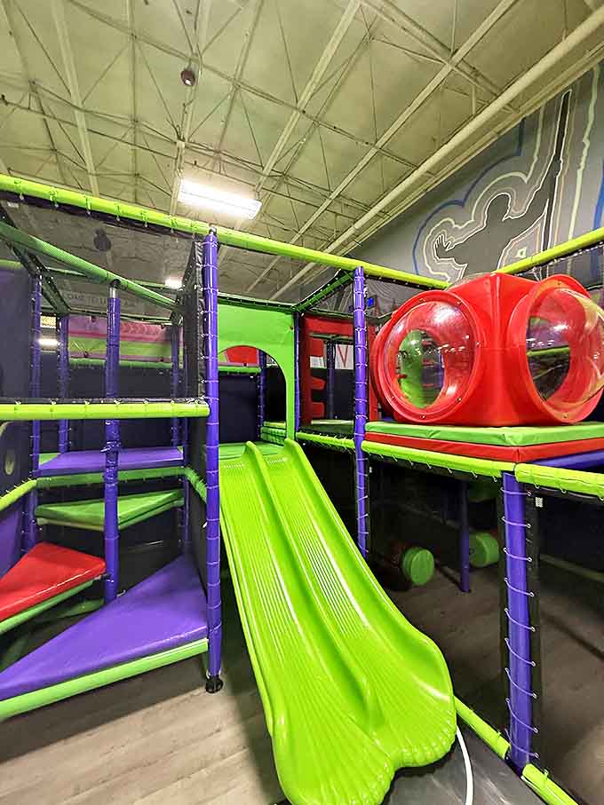 The kids' area combines slides, climbing structures and enough primary colors to make a kindergarten teacher jealous. Childhood as it should be.