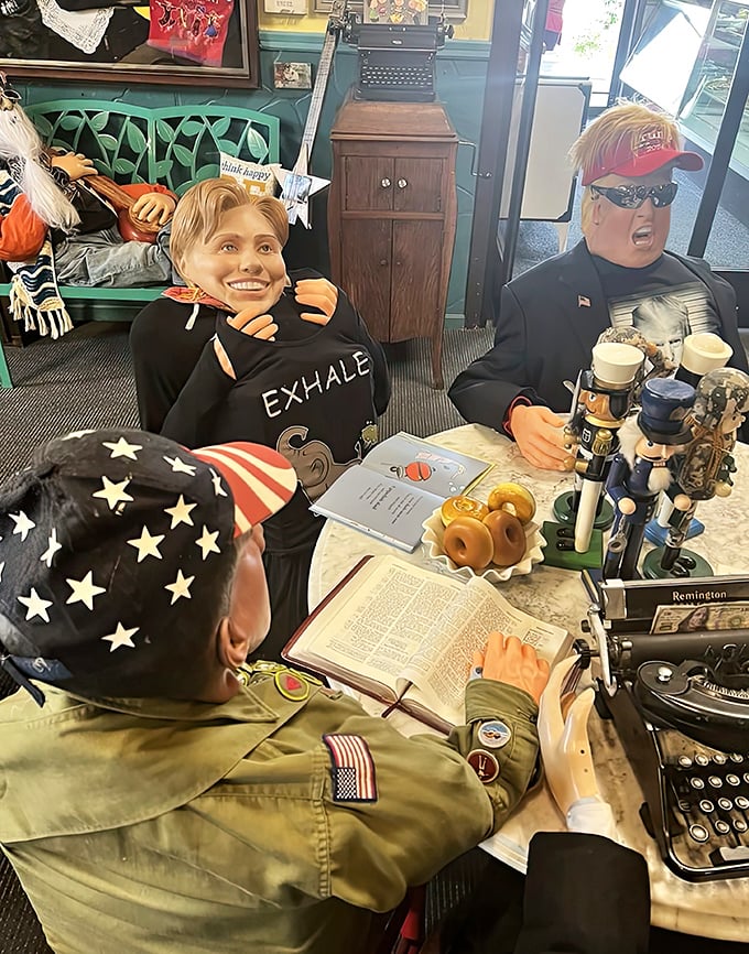 Even our celebrity guests (mannequins) love the unique decor and cozy vibe in the Athena lounge! Stop by and say hello!