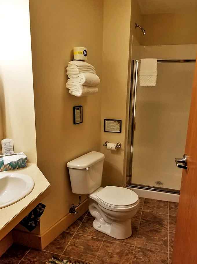 Clean, bright, and decidedly un-train-like bathroom amenities prove you won't need to rough it in these refined railcars.