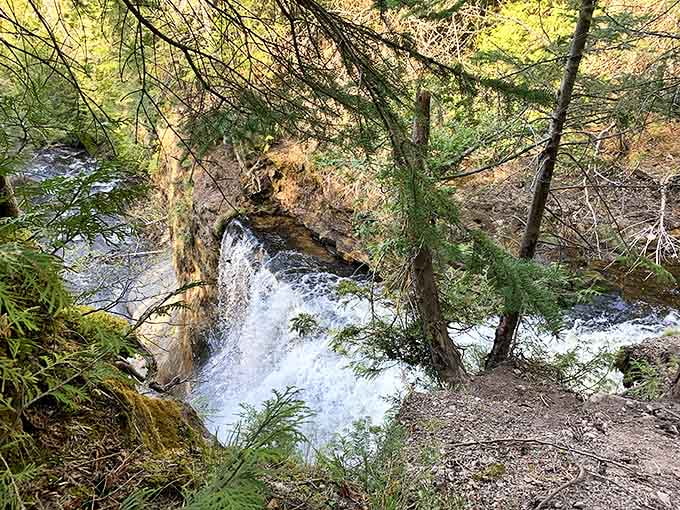 The bird's eye view reveals the full drama of water meeting rock, a relationship that's been going strong for thousands of years without couples therapy.
