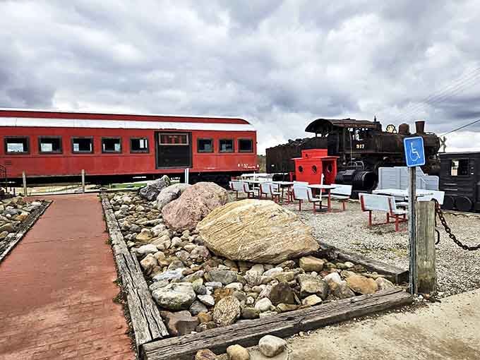 Outdoor seating with the locomotive as your dining companion &ndash; because fresh air makes those hand-cut fries taste even better.