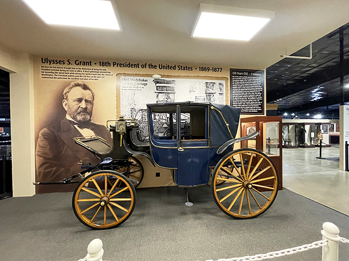 Horse power meant something entirely different when President Grant rode in this elegant Studebaker carriage &ndash; democracy on wooden wheels.