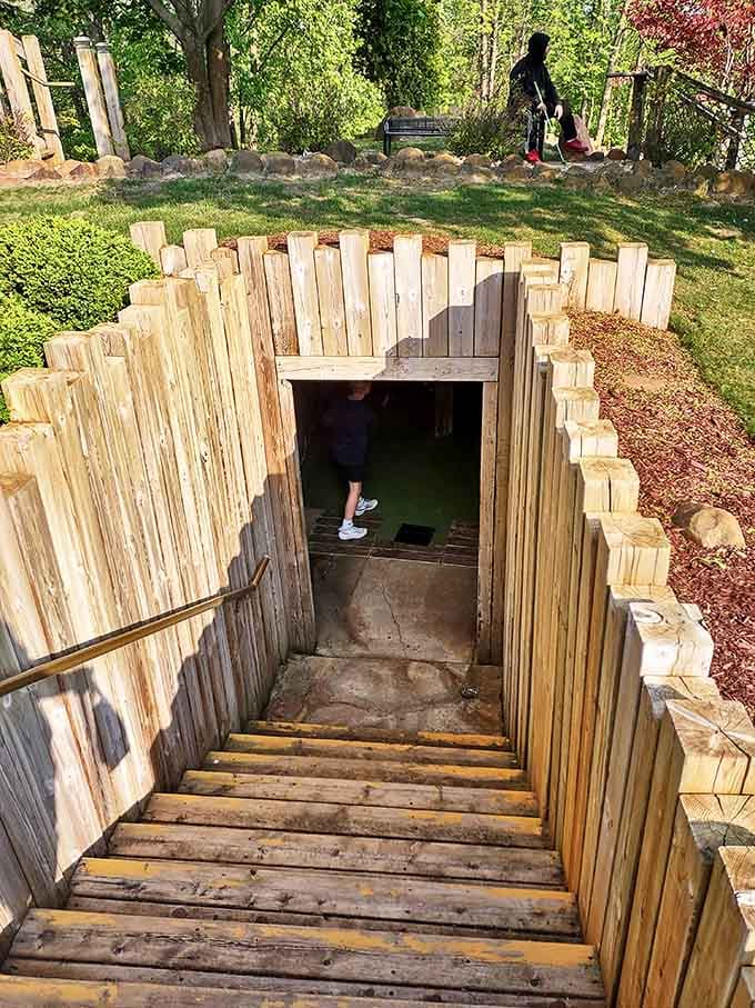 This rustic descent leads mini-golfers into an underground challenge where daylight dims and putting skills are truly tested.