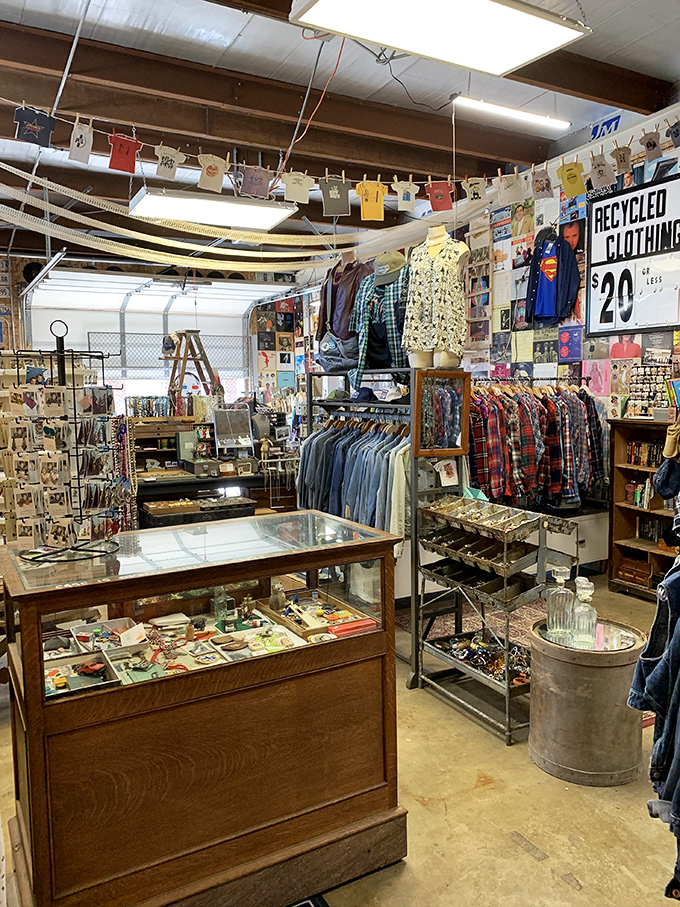 A nostalgic pegboard display of childhood toys – candy cigarettes and Shell Lina sets transport visitors straight back to simpler Saturday mornings.