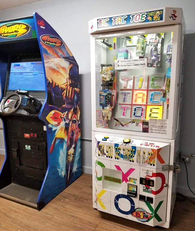 Vintage arcade games add another layer of nostalgia to an already nostalgic experience, like a time machine with better food.
