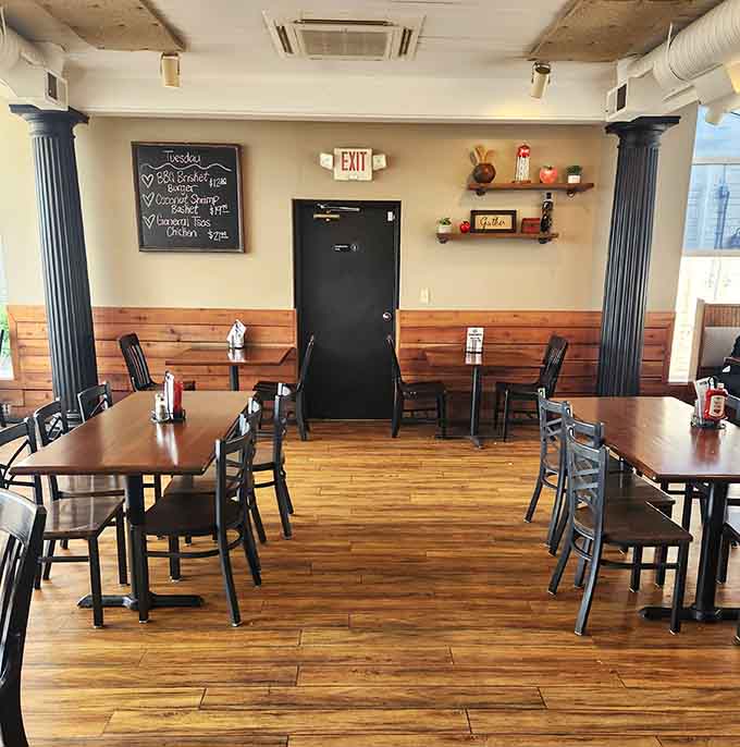 The warm wood tones and comfortable seating create the perfect backdrop for memorable meals and great conversations.