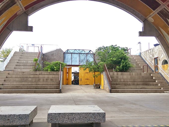 Symmetry and purpose define the archway and stairs, where every angle offers a new perspective on this architectural wonderland.