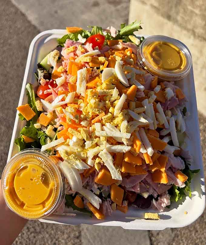 This chef's salad towers with fresh ingredients and proves that Bagel Street Deli does more than just bagels brilliantly.