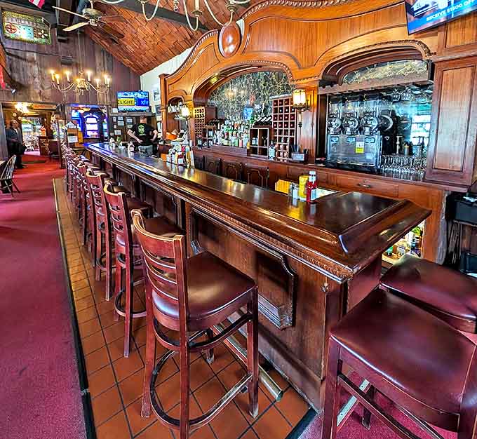 The classic bar area invites lingering over one more beer, one more story &ndash; the kind of place where strangers become friends over shared pizza.