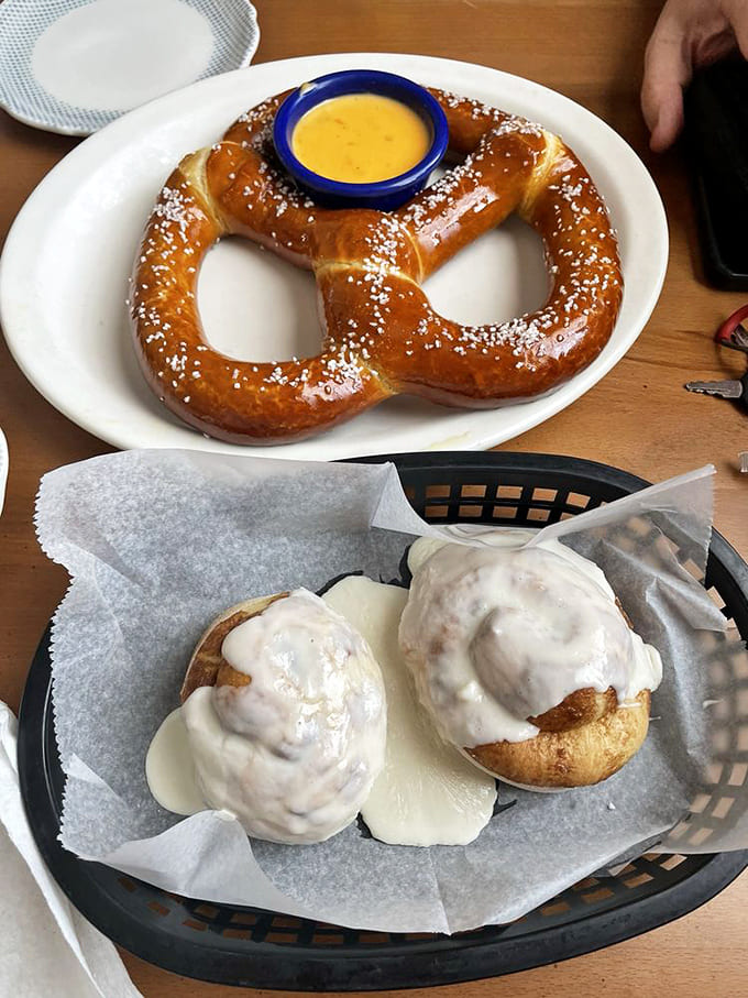 Carb lovers rejoice! The Bavarian pretzel and cinnamon rolls prove that sometimes the appetizers deserve their own standing ovation.