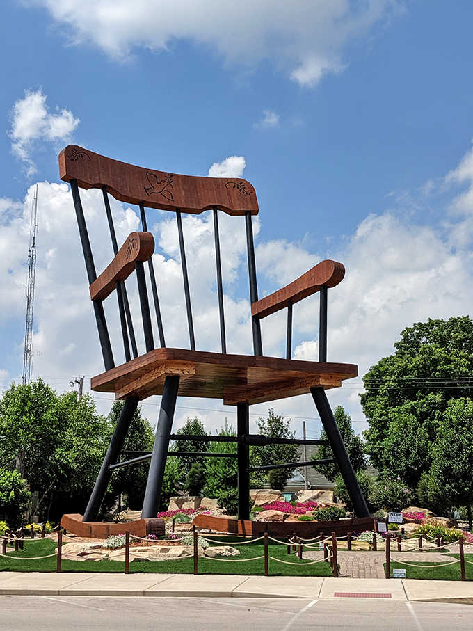 The world's largest rocking chair could comfortably seat the Jolly Green Giant for an afternoon of people-watching in downtown Casey.
