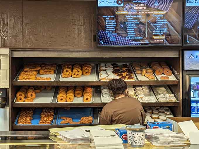 The display case is a museum of fried dough art, except you get to eat the exhibits.