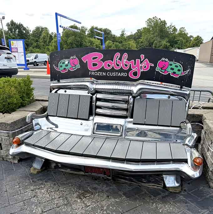 This vintage car bench is the perfect spot for photos and pretending you're in "Grease."