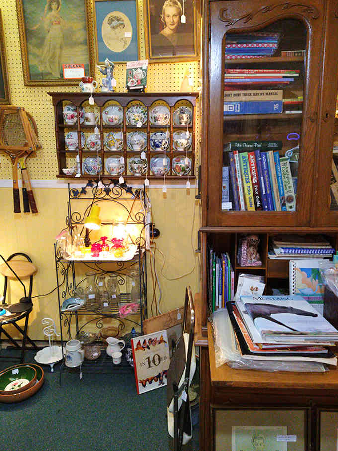 Books and teacups share space in perfect harmony, because apparently our ancestors understood that reading and tea are the ultimate combination for civilized living.