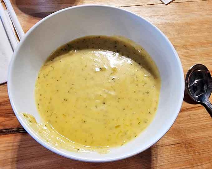 This isn't just soup &ndash; it's liquid gold, a broccoli cheese masterpiece that makes you question why anyone would ever eat broccoli any other way.