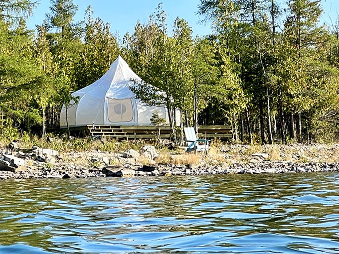 Glamping tents provide waterfront camping with actual comfort, perfect for nature lovers who also appreciate proper beds and amenities.