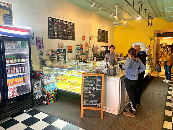 The bakery's warm interior creates a gathering space where locals and visitors connect over coffee and conversation.