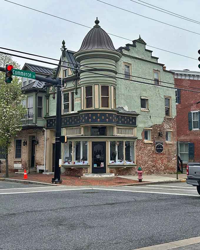 This corner building's turret and architectural details showcase the craftsmanship that makes Grand Haven's downtown so photogenic.
