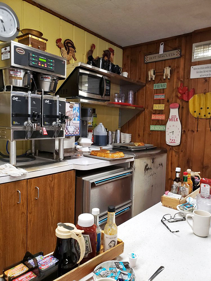 The coffee station, where magic happens one cup at a time, fueling conversations and curing morning grumpiness.