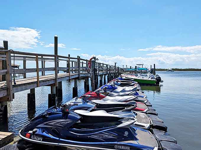 Water enthusiasts find paradise along the Halifax Heritage Byway, where jet skis and boats stand ready for aquatic adventures.