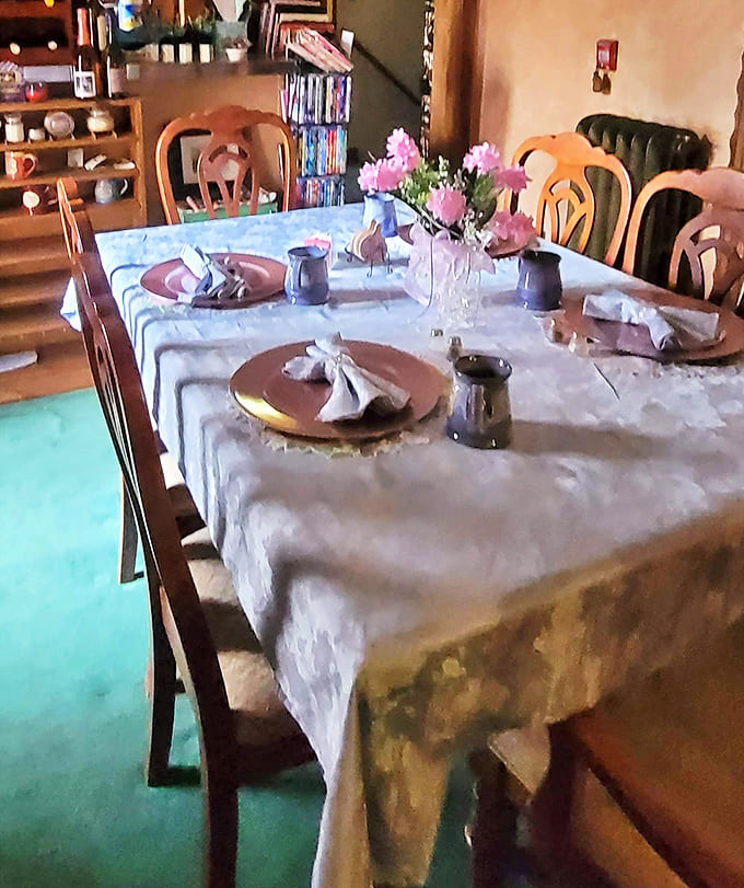 Breakfast is served! This elegant table setting promises culinary delights to come in surroundings that elevate every bite.
