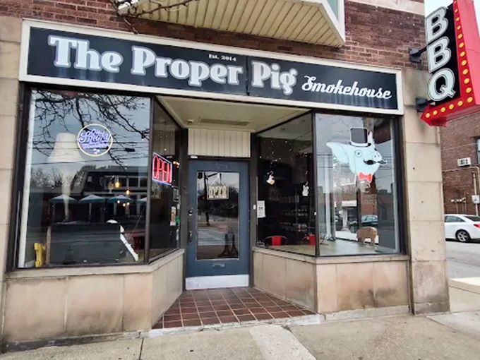 The unassuming storefront hides barbecue greatness within – like finding a treasure chest disguised as an ordinary brick building.