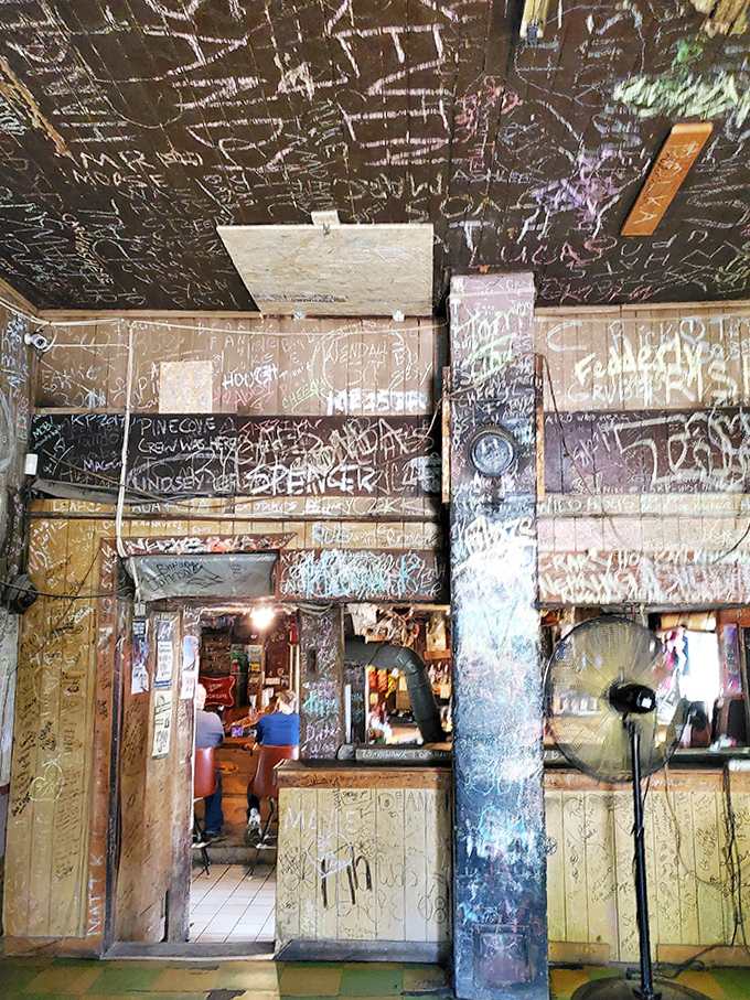 Every surface tells a story! Look at all the signatures and messages covering this incredibly unique spot.