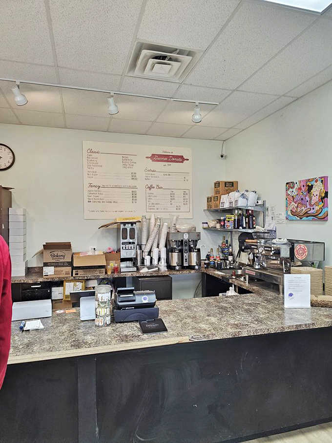 Behind that counter, magic happens daily, where coffee machines hiss and donut boxes wait to be filled with sweet cargo for lucky customers.