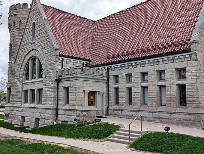 This historic stone library stands proudly as a landmark of community learning and lasting craftsmanship.