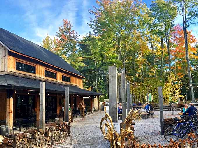 Hop Lot Brewing Company's woodland beer garden feels like the ultimate backyard hangout, where craft brews taste better under twinkling lights.
