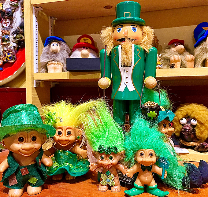 St. Patrick's Day meets fantasy folklore as these emerald-clad trolls celebrate their Irish heritage with shamrocks, leprechaun hats, and pots of gold.