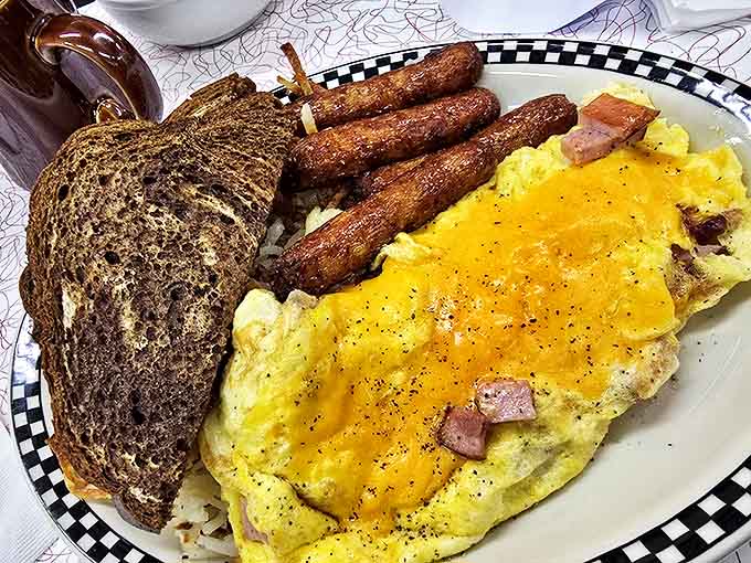 The morning equivalent of "I'll have one of everything" &ndash; eggs, meat, and carbs joining forces to defeat your hunger.