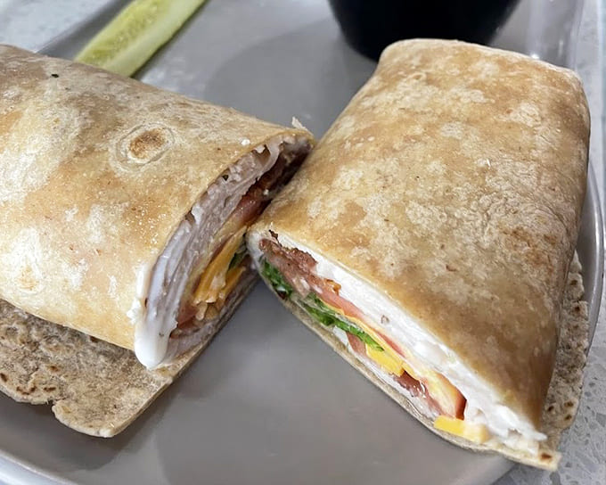 This wrap is packed so full of fresh ingredients it barely holds together, which is exactly the problem you want to have with your lunch.