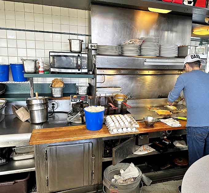 The engine room of breakfast magic - where eggs become masterpieces and hash browns achieve their crispy destiny.