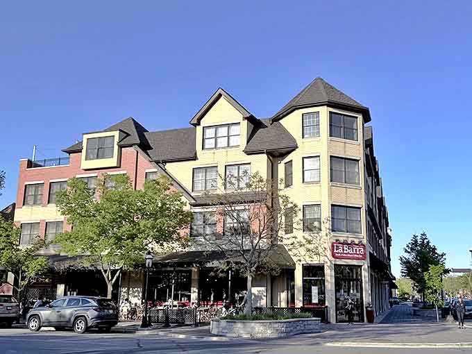 La Barra restaurant anchors Riverside's culinary scene, its outdoor seating area perfect for people-watching while enjoying authentic Italian fare.