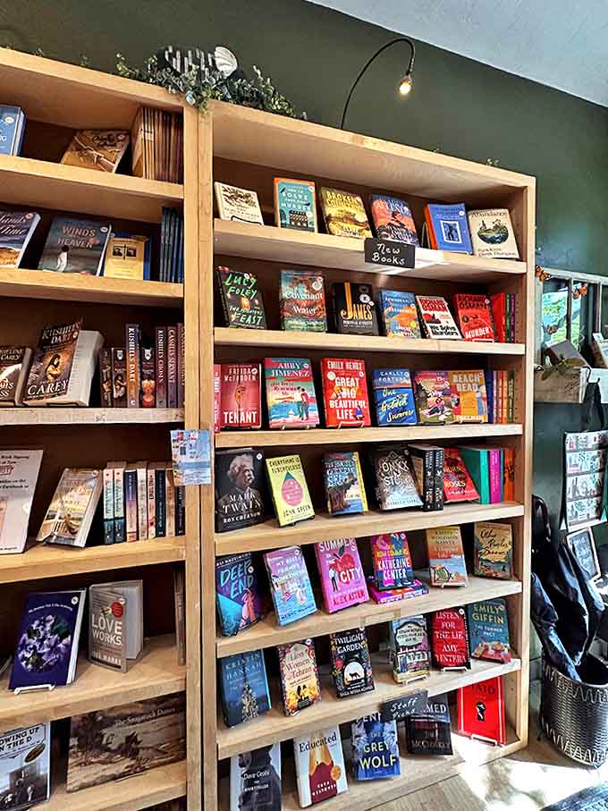 New releases stand proudly displayed, their vibrant covers creating a rainbow of literary possibilities for readers seeking fresh voices and contemporary stories.