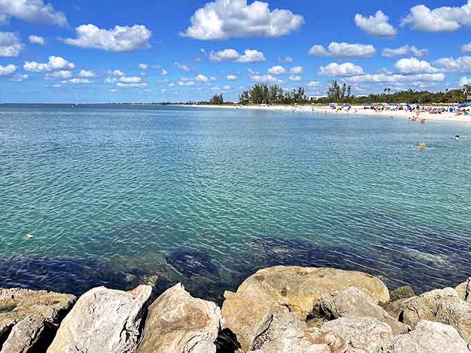 Crystal waters at Nokomis Beach invite swimmers into their embrace, with visibility that rivals Caribbean destinations.