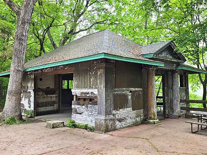 Rustic shelter welcomes weary hikers: This historic structure offers a perfect spot to enjoy a picnic lunch after exploring the falls.