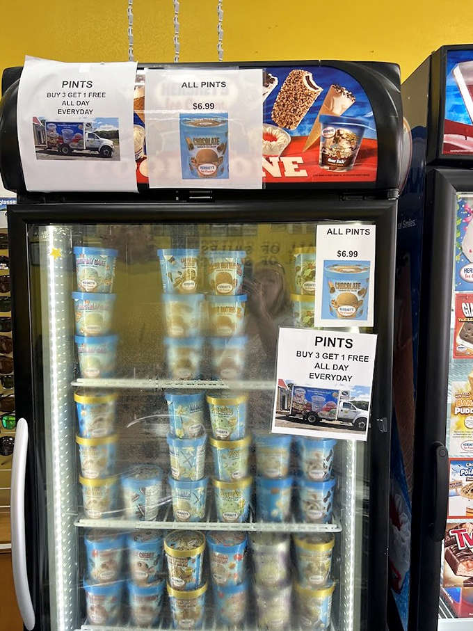 The freezer case stocks pints for home enjoyment, because sometimes you need Howard's quality waiting in your freezer for midnight cravings that won't be denied.